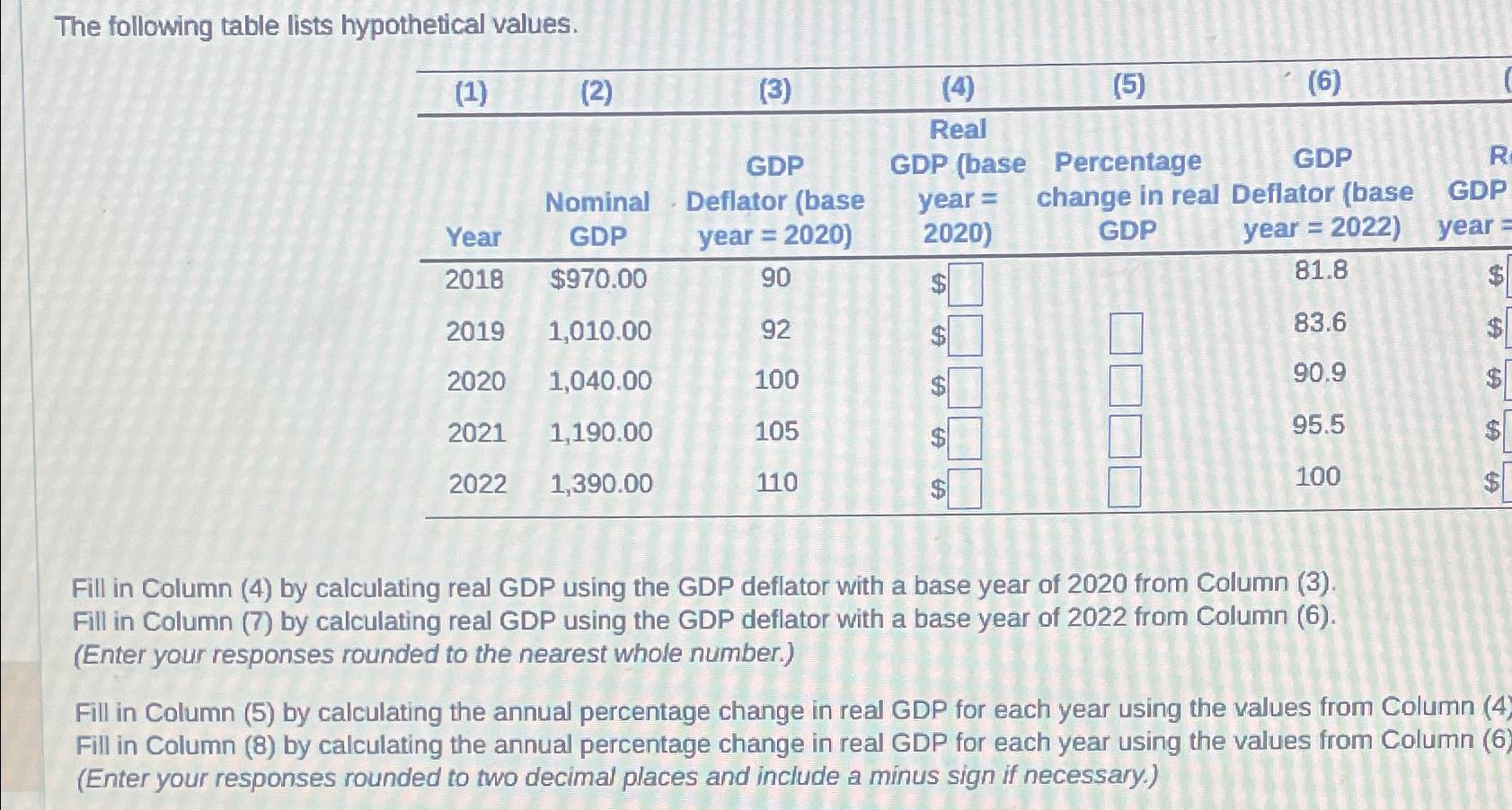 Solved The following table lists hypothetical | Chegg.com