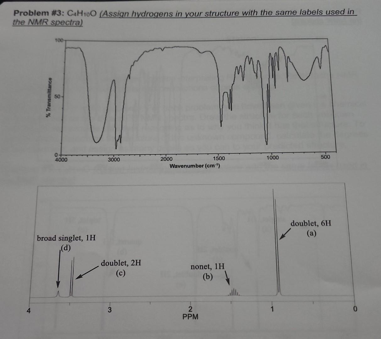 Solved Problem \#3: C4H10O (Assign hydrogens in your | Chegg.com