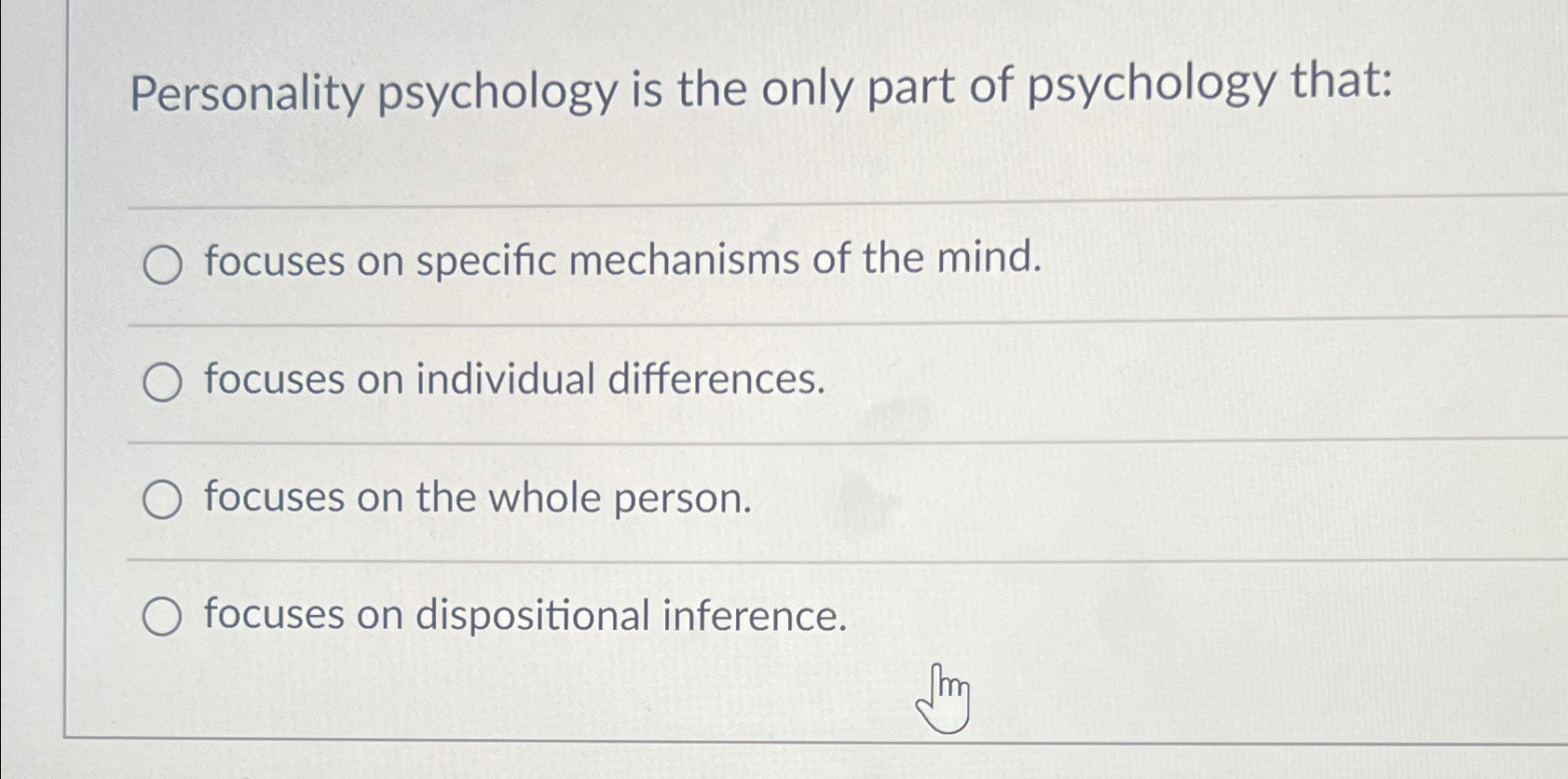 Solved Personality psychology is the only part of psychology | Chegg.com