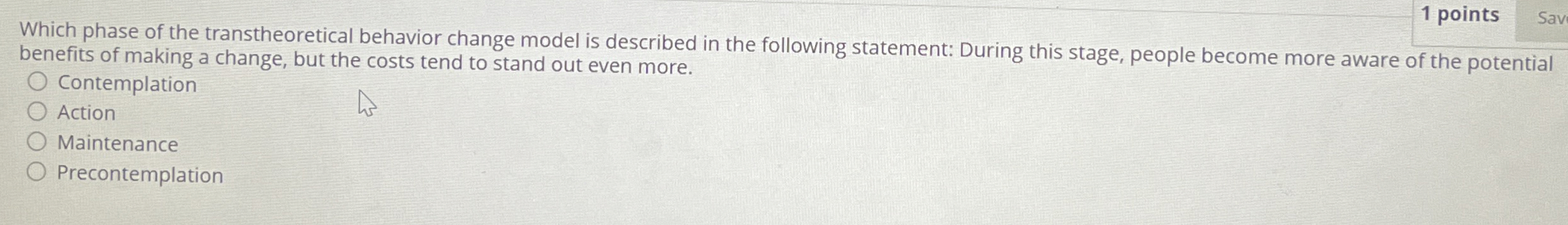 Solved Which phase of the transtheoretical behavior change | Chegg.com
