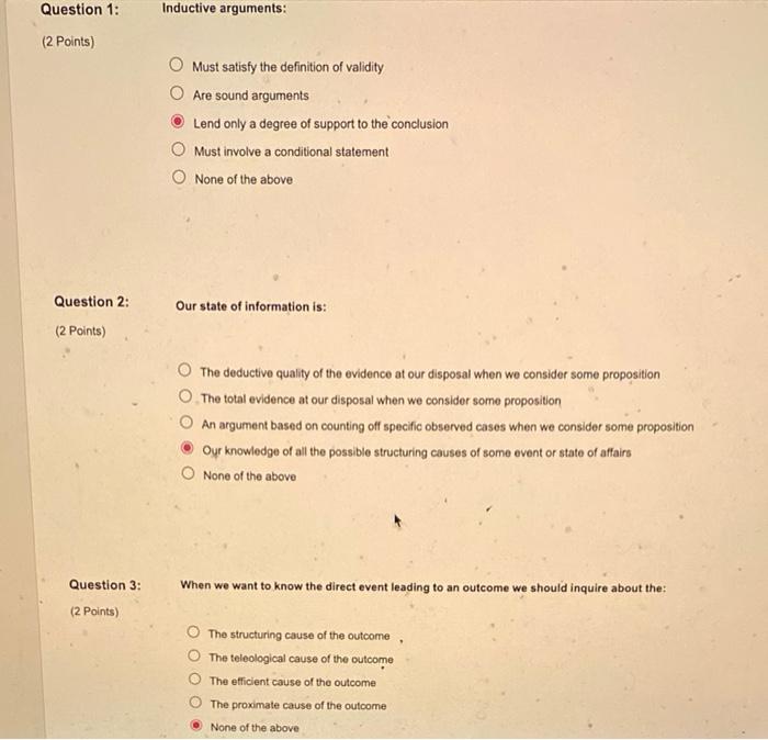 Solved Inductive arguments: Question 1: (2 points) Must | Chegg.com