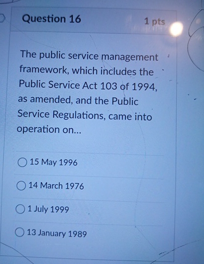 Solved Question 161ptsThe public service management | Chegg.com