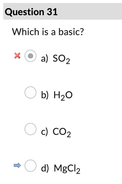 Solved Which is a basic?a) SO2b) H2Oc) CO2d) MgCl2 | Chegg.com