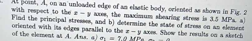 At point, A, ﻿on an unloaded edge of an elastic body, | Chegg.com