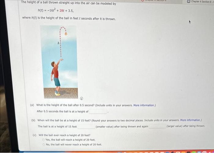 Solved The height of a ball thrown straight up into the air | Chegg.com