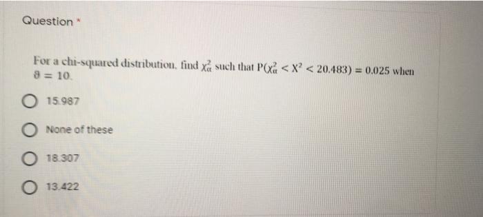Solved Question For a chi-squared distribution, find a such | Chegg.com
