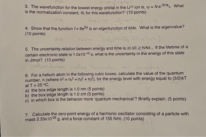 Solved this is for Pchem , i mainly need help with #3 | Chegg.com