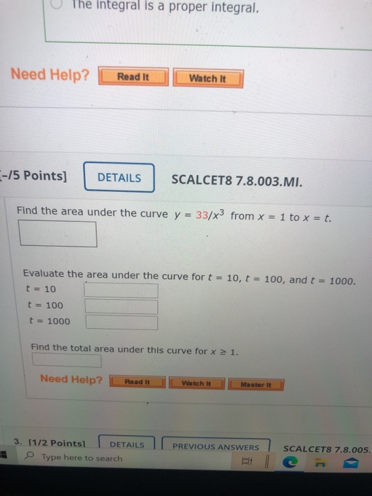 Solved The integral is a proper integral. Need Help? Read It | Chegg.com