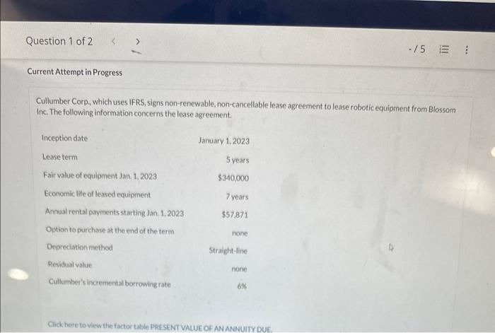 Solved Current Attempt in Progress Cullumber Corp. which | Chegg.com