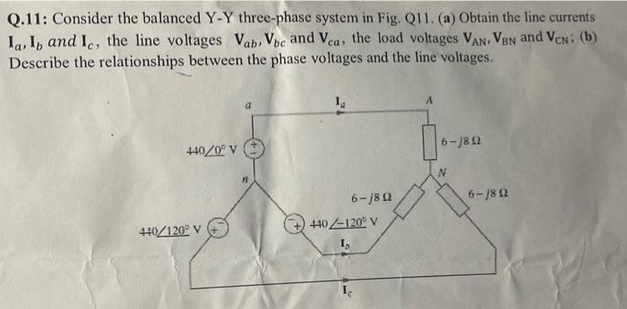 Solved Q.11: Consider the balanced Y-Y three-phase system in | Chegg.com