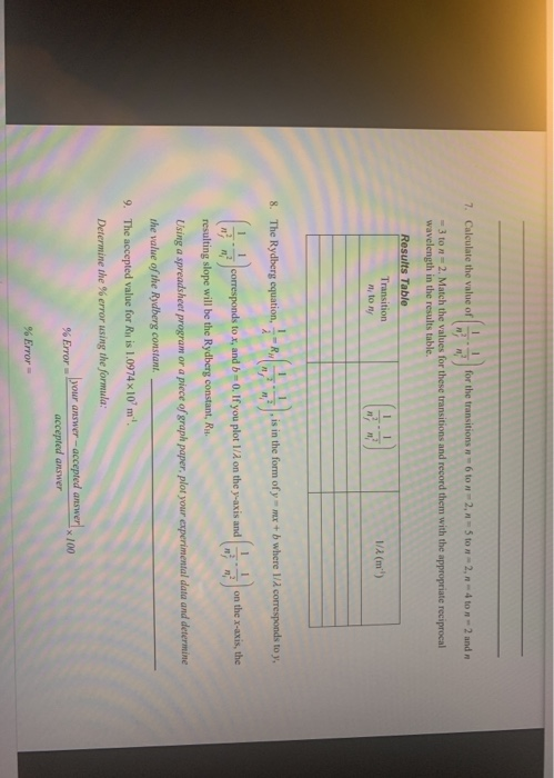 1-7: The Rydberg Equation When a sample of gas is | Chegg.com