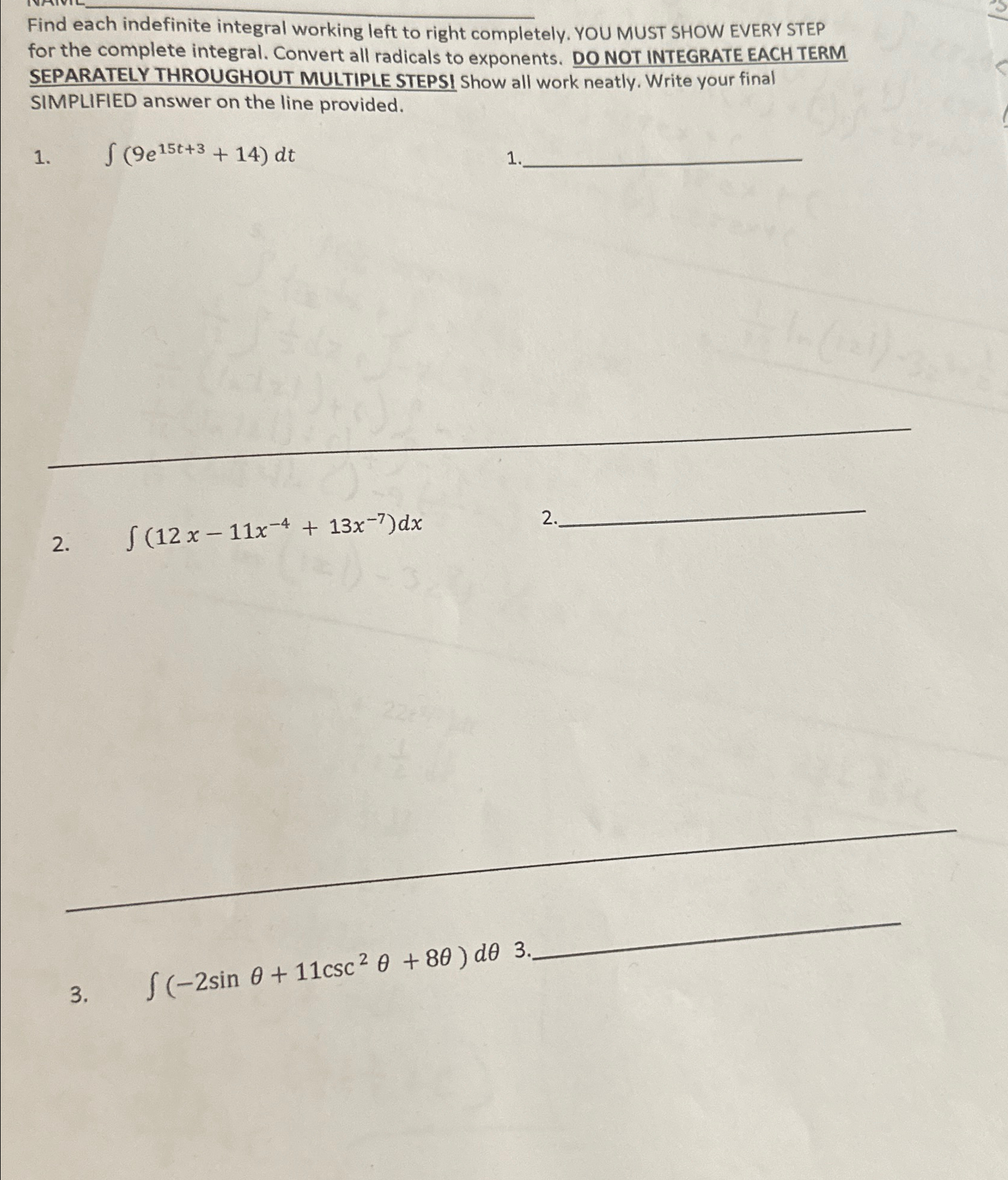 Solved Find each indefinite integral working left to right | Chegg.com
