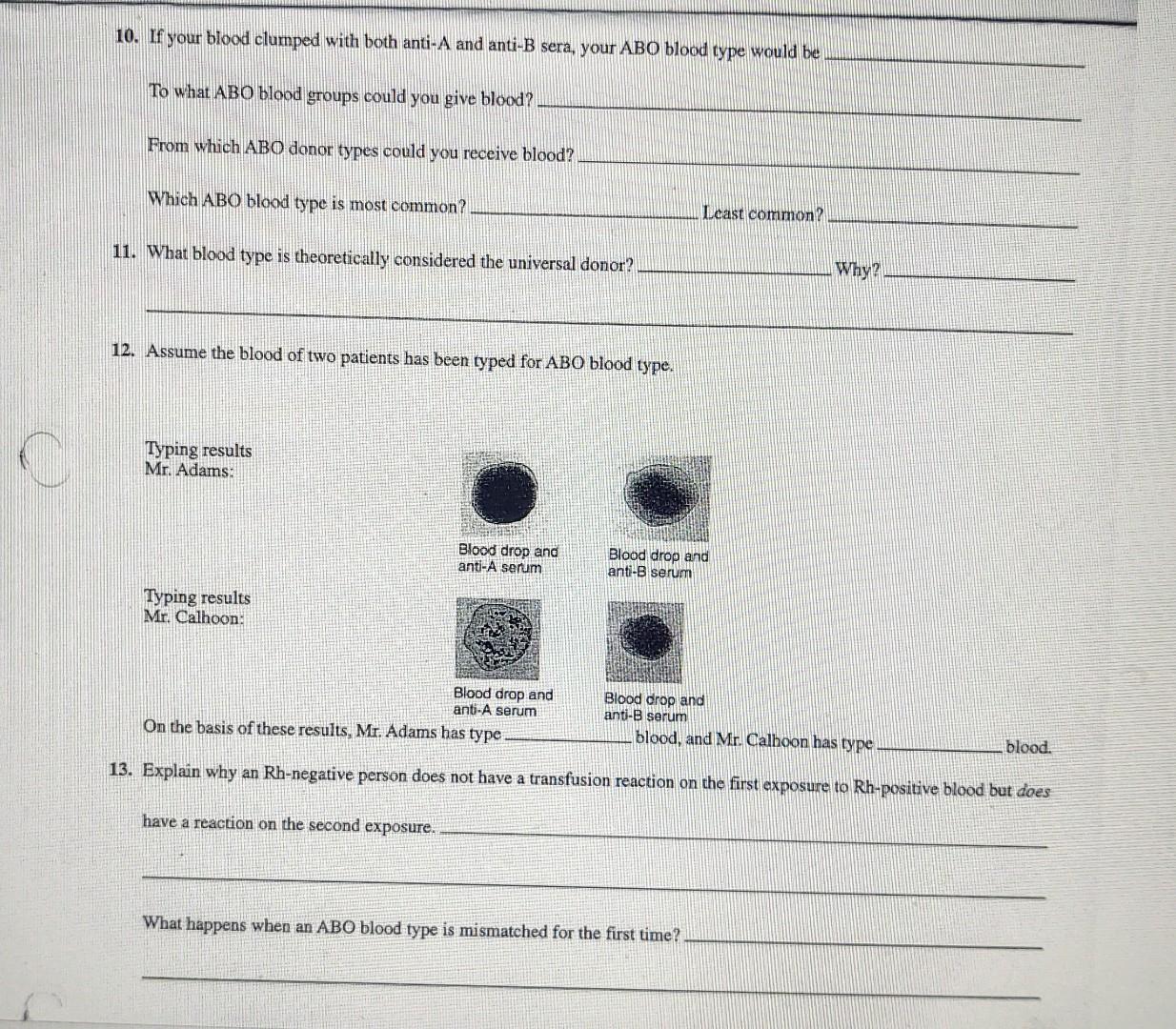 Solved 10. If your blood clumped with both anti-A and anti-B | Chegg.com