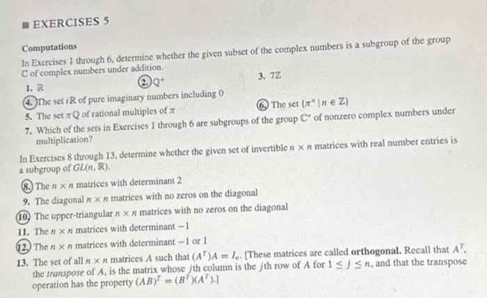 Solved Computations In Exercises 1 through 6, detemine | Chegg.com