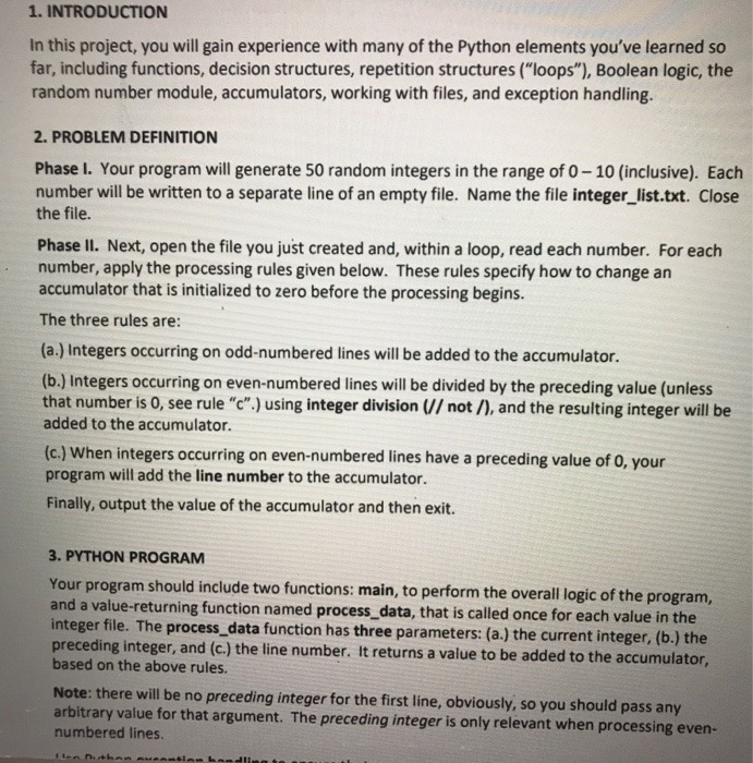 Solved 1. INTRODUCTION In this project, you will gain | Chegg.com