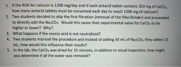 Solved 1. If the RDA for calcium is 1200mg/ day and if each | Chegg.com