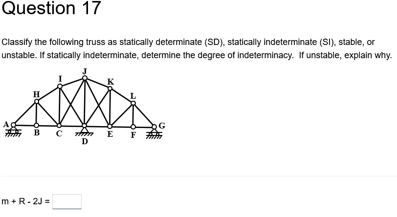 Solved Question 17Classify the following truss as statically | Chegg.com