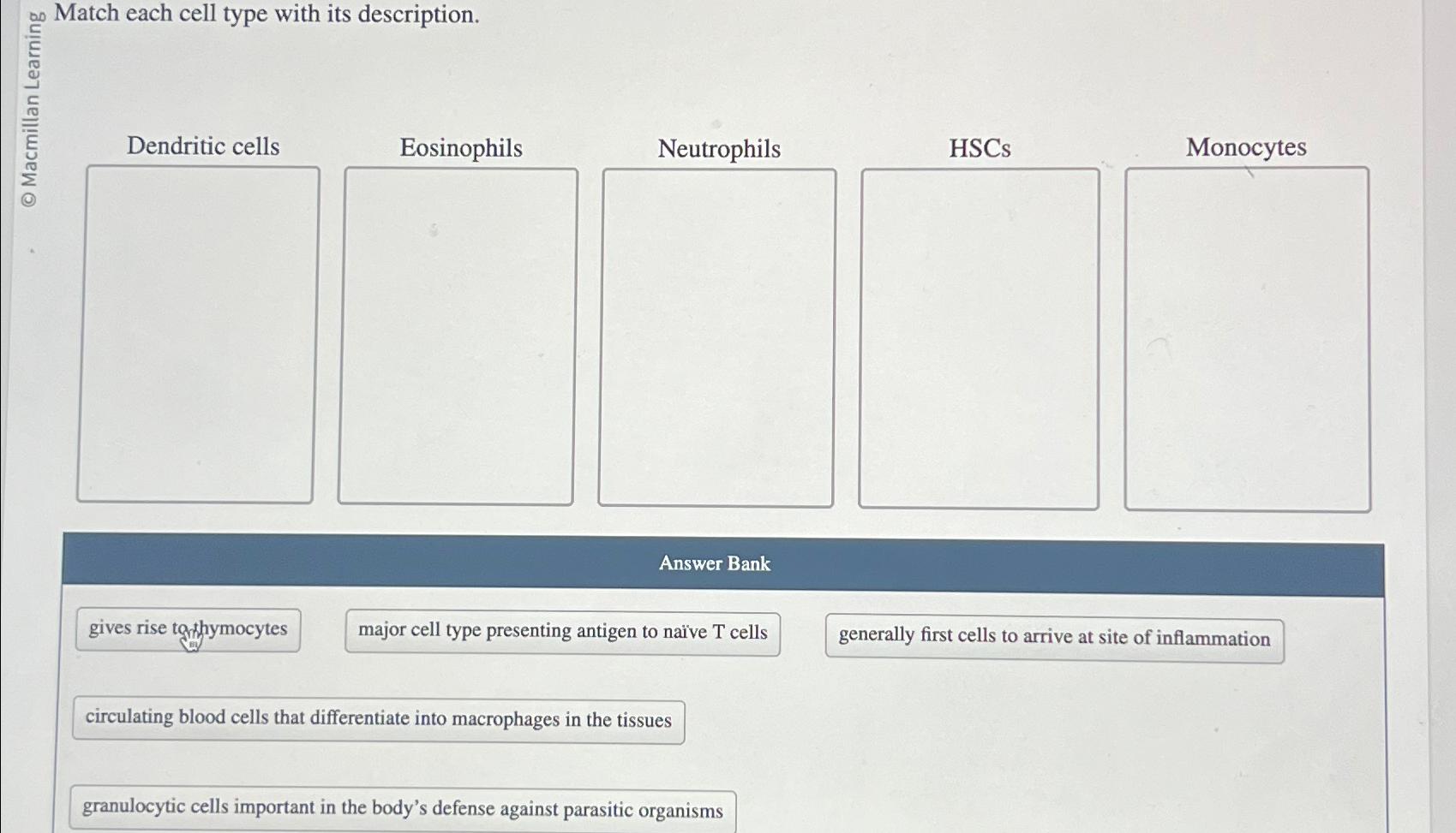 Solved Match each cell type with its description.Dendritic | Chegg.com
