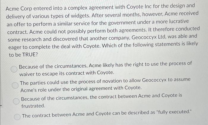 Solved Acme Corp entered into a complex agreement with | Chegg.com