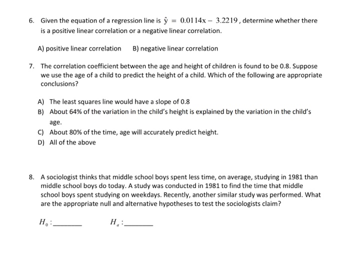 Solved 6. Given the equation of a regression line is = | Chegg.com