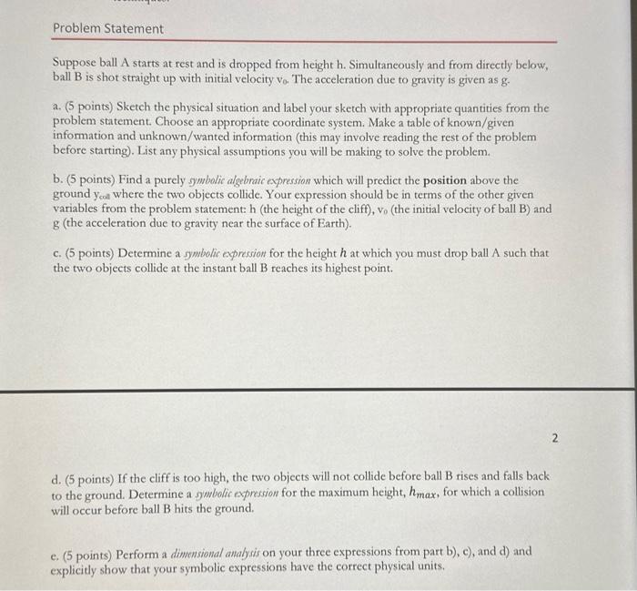 Solved Suppose ball A starts at rest and is dropped from | Chegg.com