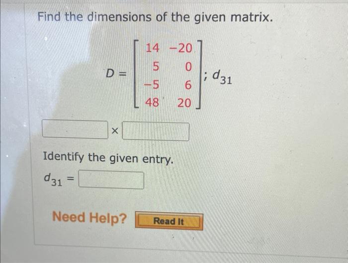 Solved Find the dimensions of the given matrix. | Chegg.com