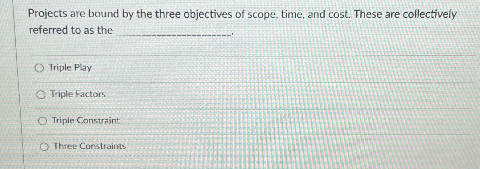 Solved Projects are bound by the three objectives of scope, | Chegg.com