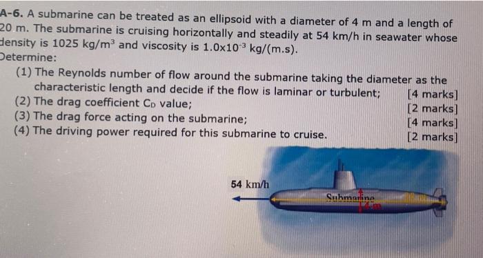 Solved A-6. A submarine can be treated as an ellipsoid with | Chegg.com