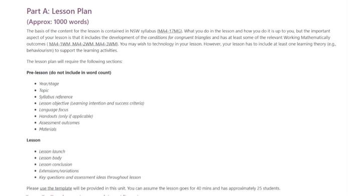 Solved Part A: Lesson Plan (Approx: 1000 words) The basis of | Chegg.com