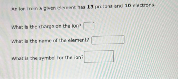 Solved An ion from a given element has 13 protons and 10 | Chegg.com