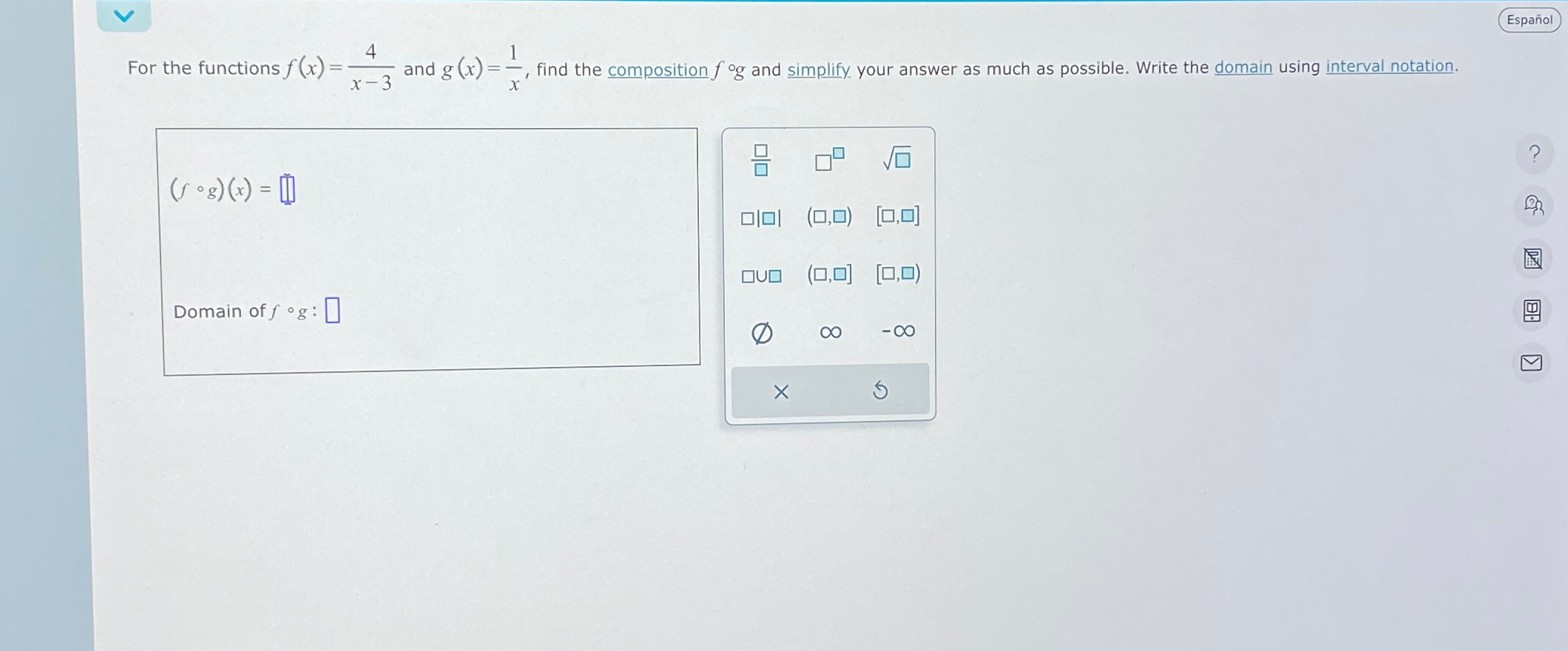 Solved For the functions f(x)=4x-3 ﻿and g(x)=1x, ﻿find the | Chegg.com