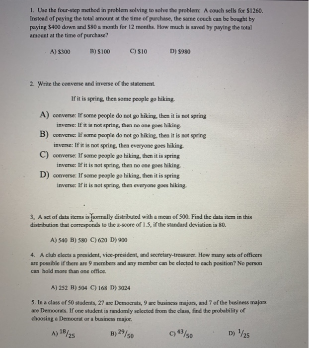 Solved 1 Use The Four Step Method In Problem Solving To 7569