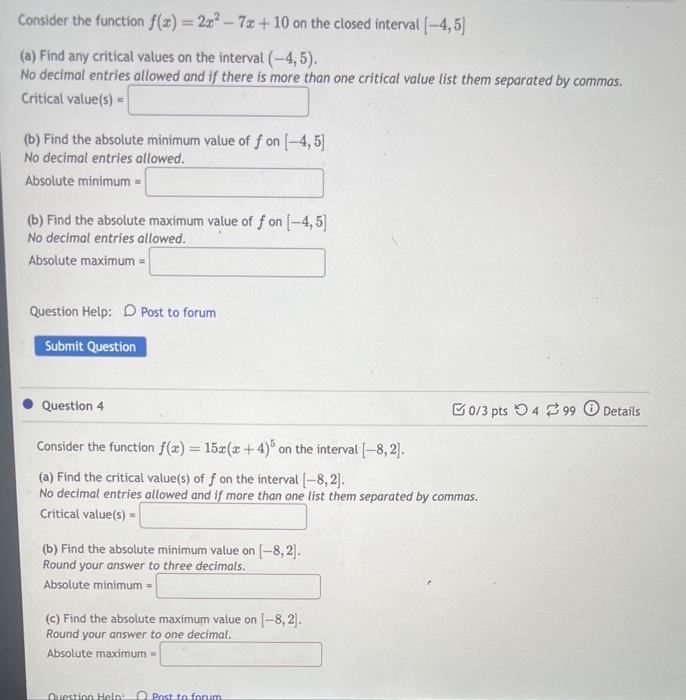 Solved Consider the function f(x)=2x2−7x+10 on the closed | Chegg.com