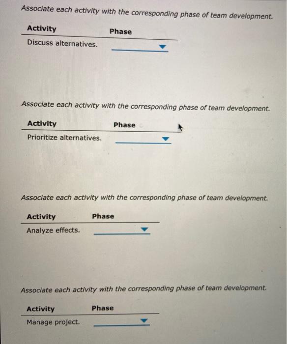 Solved Associate each activity with the corresponding phase | Chegg.com