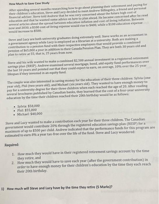 Solved How Much to Save Case Study After spending several | Chegg.com