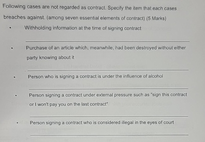 Solved Following cases are not regarded as contract. Specify | Chegg.com