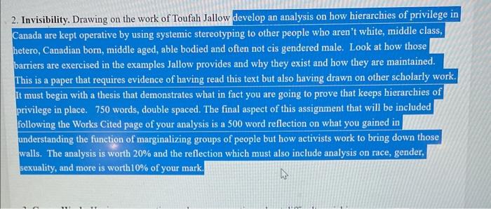 2. Invisibility. Drawing on the work of Toufah Jallow | Chegg.com