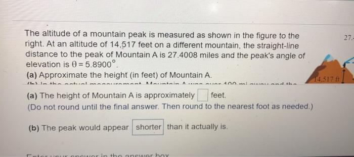 Solved The altitude of a mountain peak is measured as shown | Chegg.com