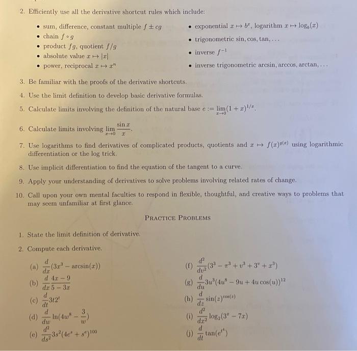 Solved 2. Efficiently use all the derivative shortcut rules | Chegg.com
