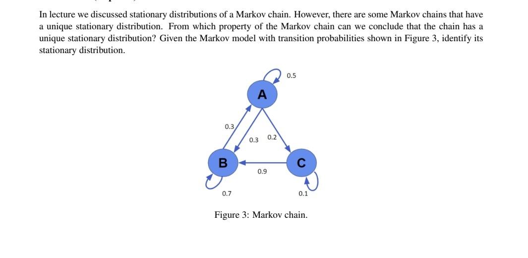 Solved In lecture we discussed stationary distributions of a | Chegg.com