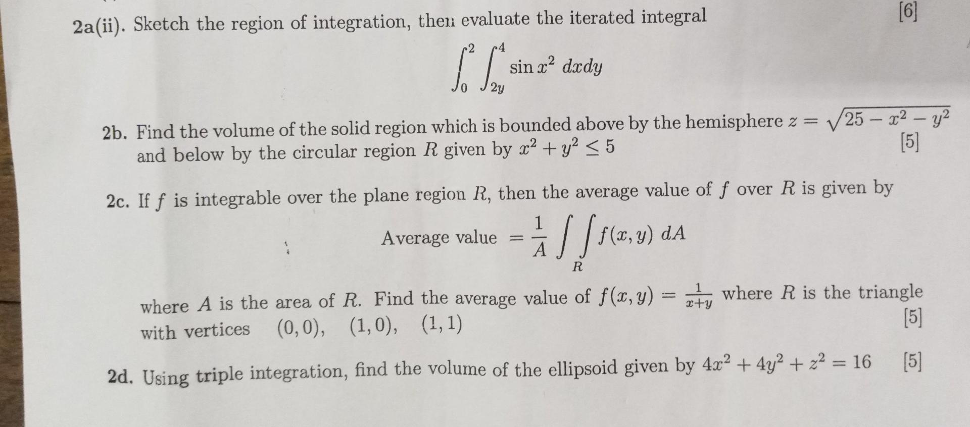2a(ii). Sketch the region of integration, then | Chegg.com