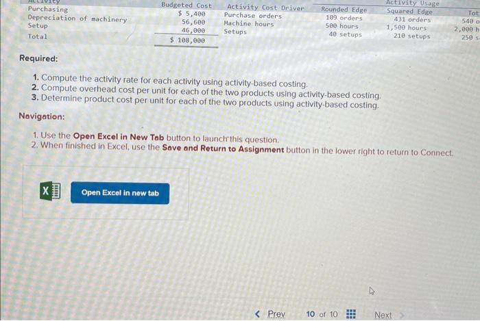 Solved IE Exercise 17-19 (Static): Activity-based costing to | Chegg.com