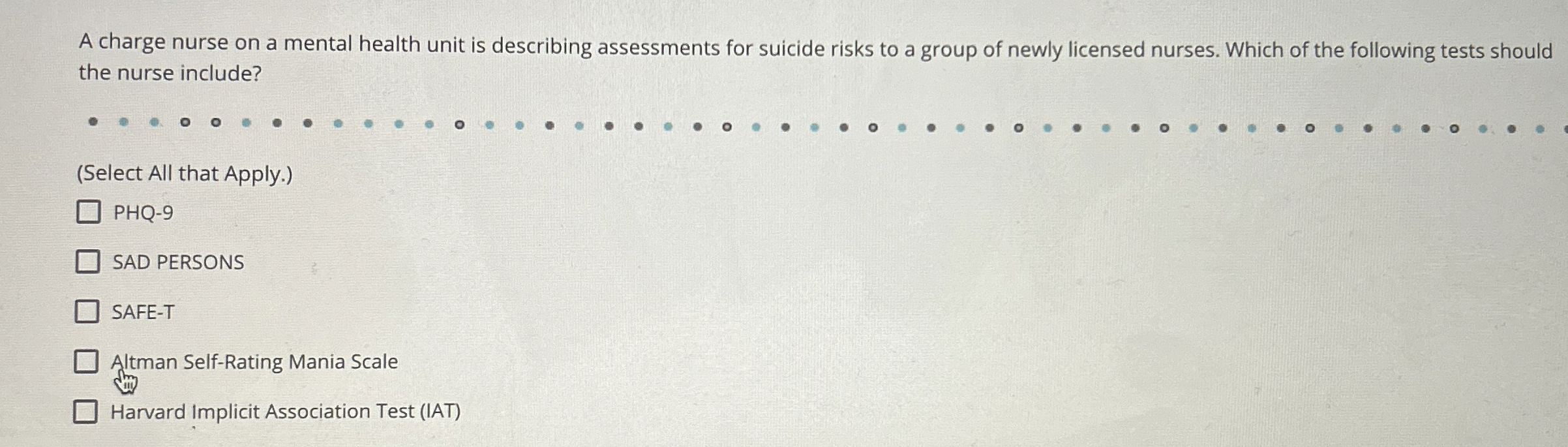 Solved A charge nurse on a mental health unit is describing | Chegg.com