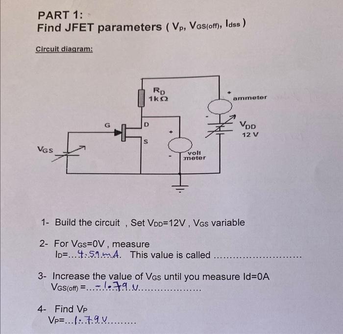PART 1: Find JFET parameters ( Vp,Vgs(off), ldss) | Chegg.com