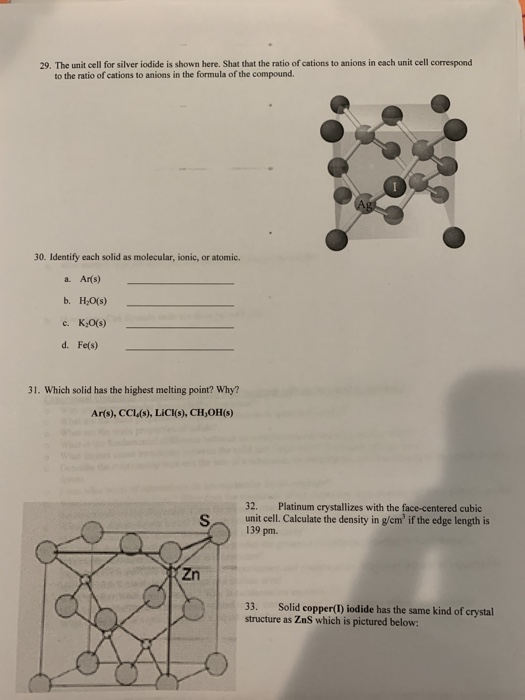 Solved 29. The unit cell for silver iodide is shown here. | Chegg.com