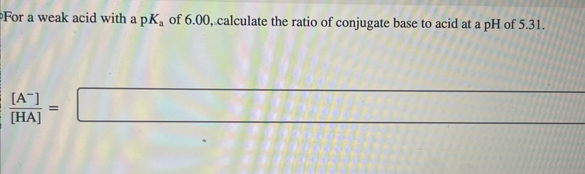 Solved For a weak acid with a pKa ﻿of 6.00 , ﻿calculate the | Chegg.com