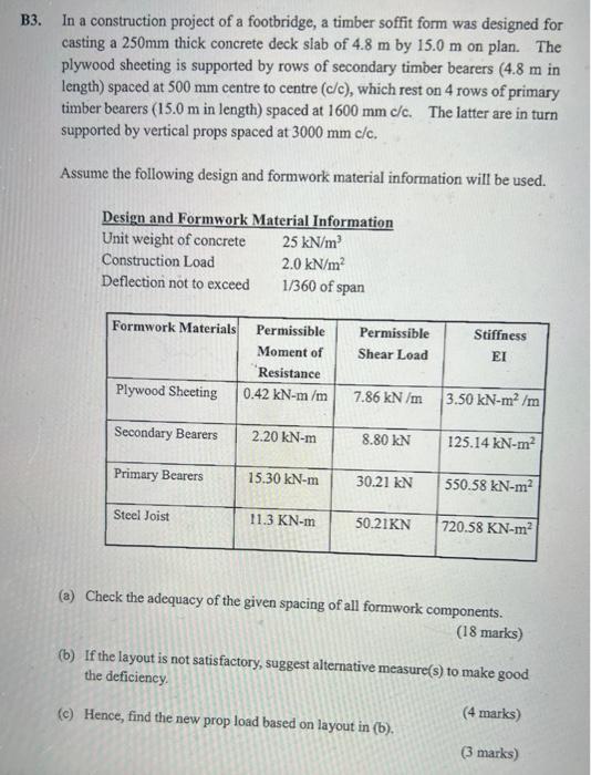 Solved B3. In a construction project of a footbridge, a | Chegg.com