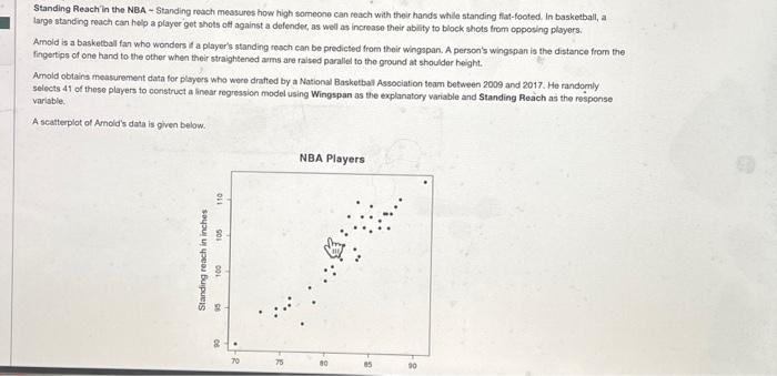 Solved Standing Reach in the NBA * Standing robch messures | Chegg.com
