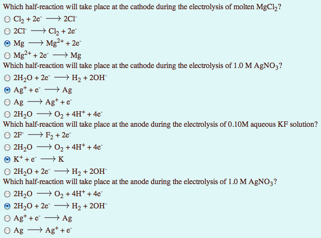 Solved Which half-reaction will take place at the cathode | Chegg.com