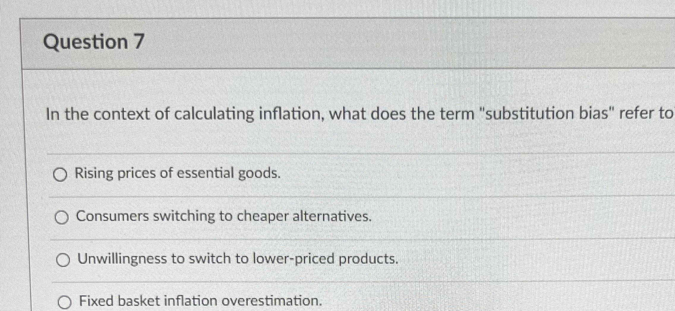 Solved Question 7In the context of calculating inflation, | Chegg.com